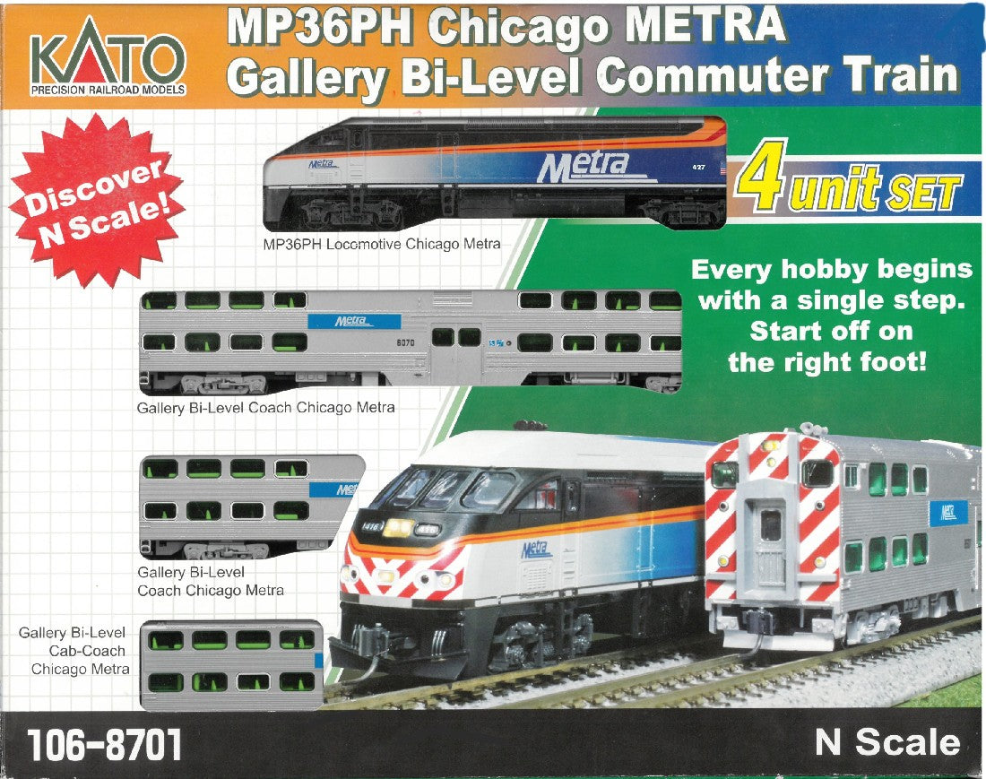 Kato 106-8701 N MP36PH Chicago METRA Gallery Bi-Level Commuter Train ...