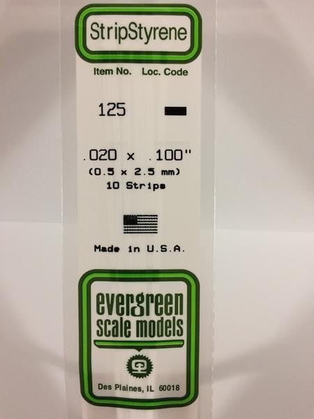 Evergreen 125 - .020" X .100" Opaque White Polystyrene STRIP ...